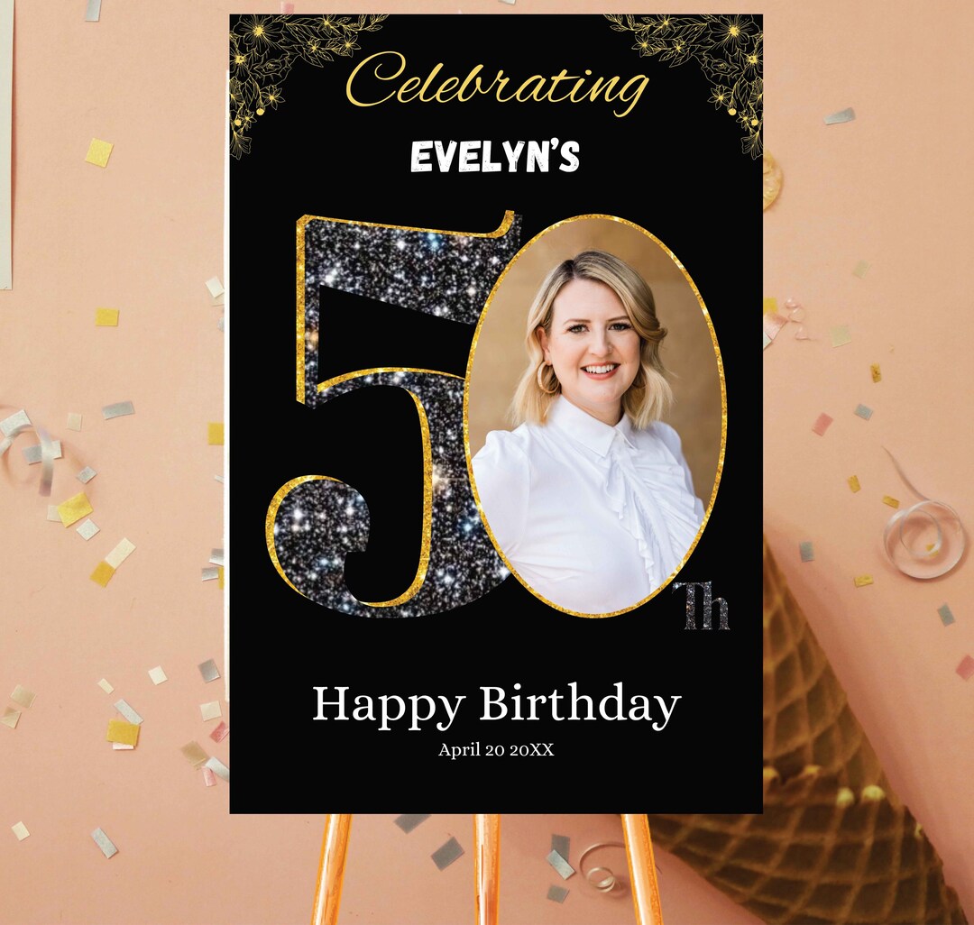 Black and Gold 50th Birthday Welcome Sign Template, Look Who's 50 ...