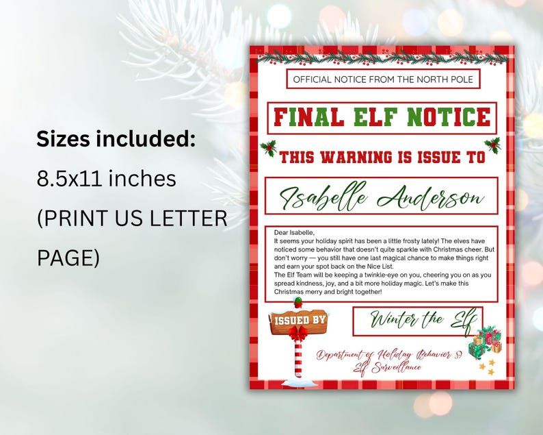 Elf Warning Report Editable Template, Elf Surveillance, Santa Warning ...