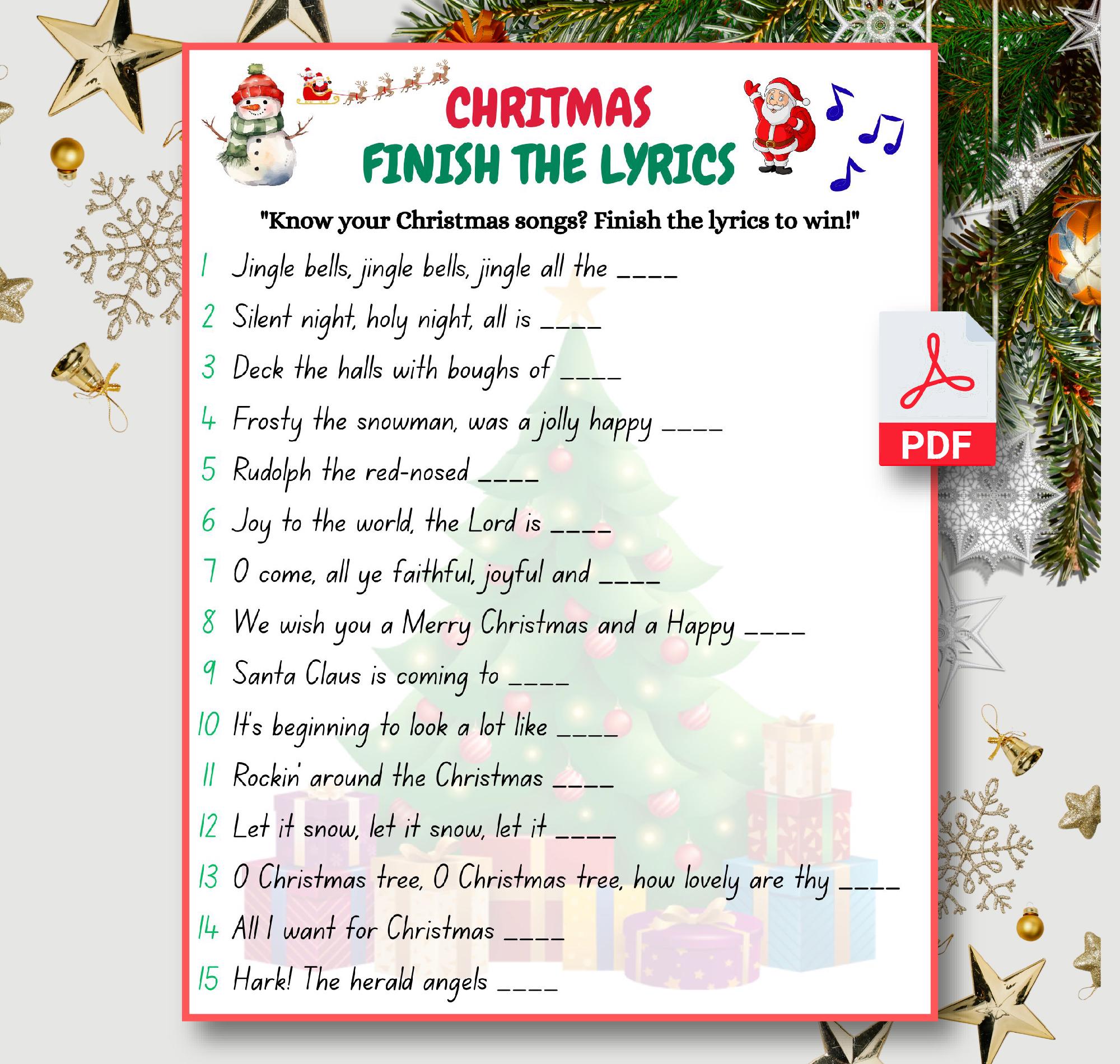 Christmas Finish the Lyrics, Christmas Carol Game, Christmas Lyrics ...