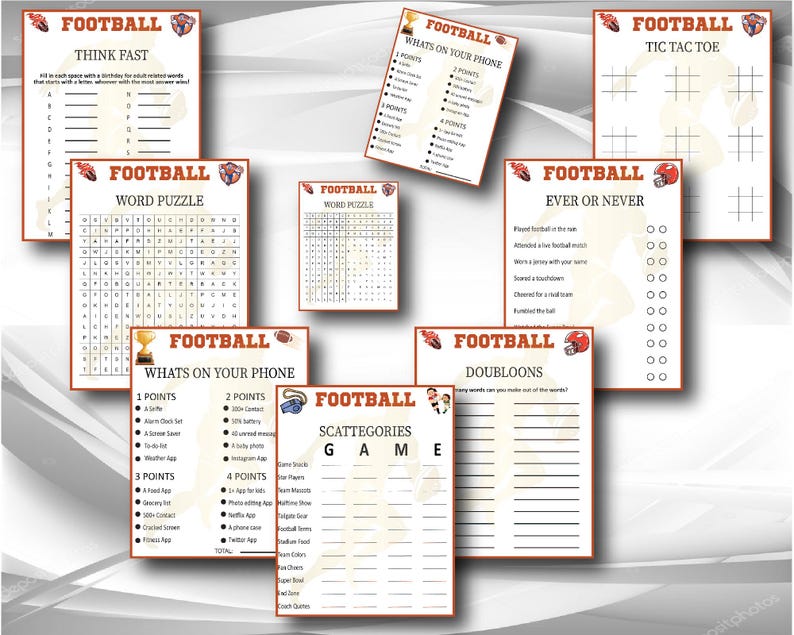 20 Football Party Games Bundle, Football Party Activities, Football ...