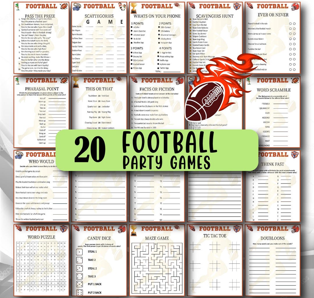 20 Football Party Games Bundle, Football Party Activities, Football ...