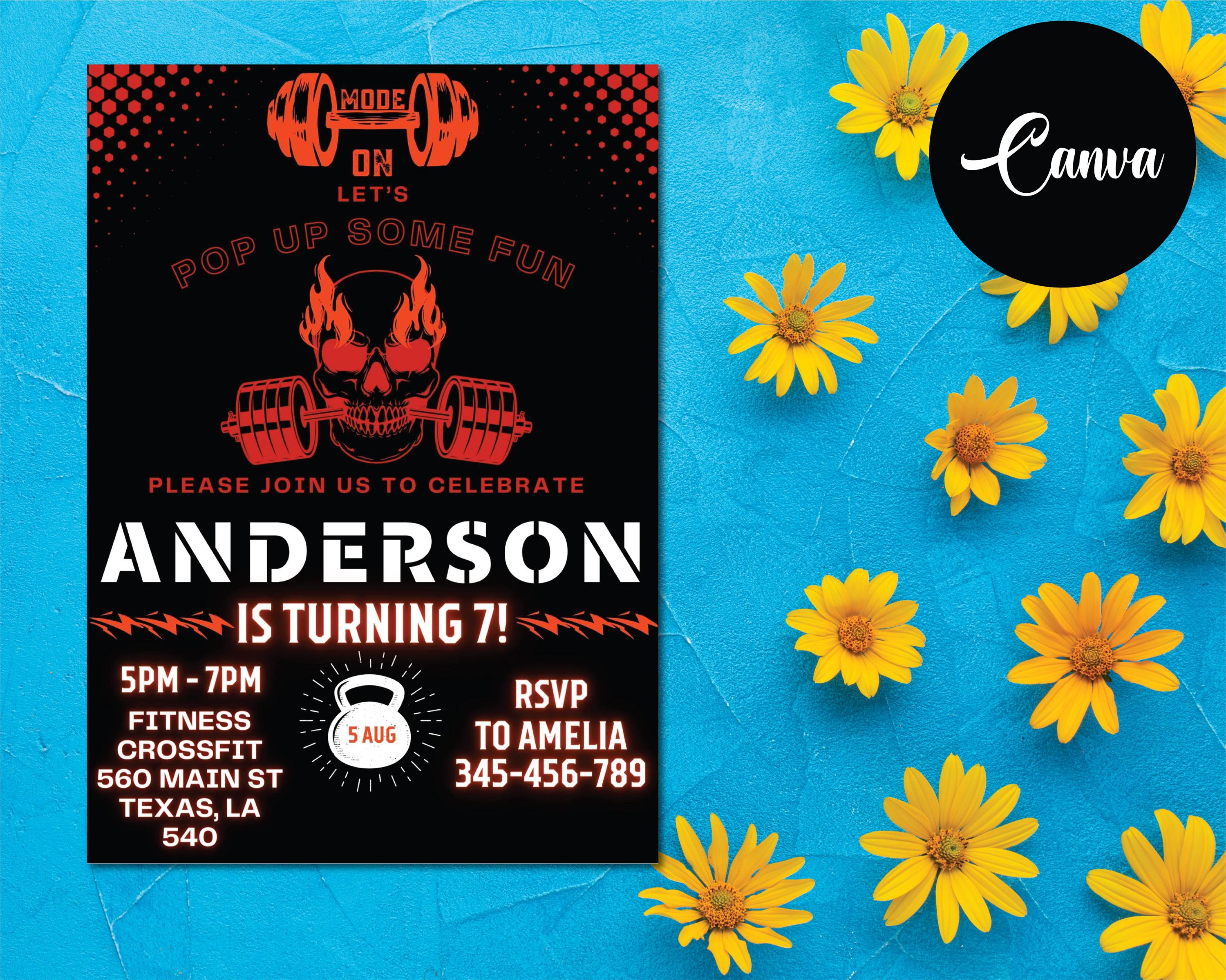 Editable Fitness Gym Birthday Invitation, Digital Kids Party Invite ...