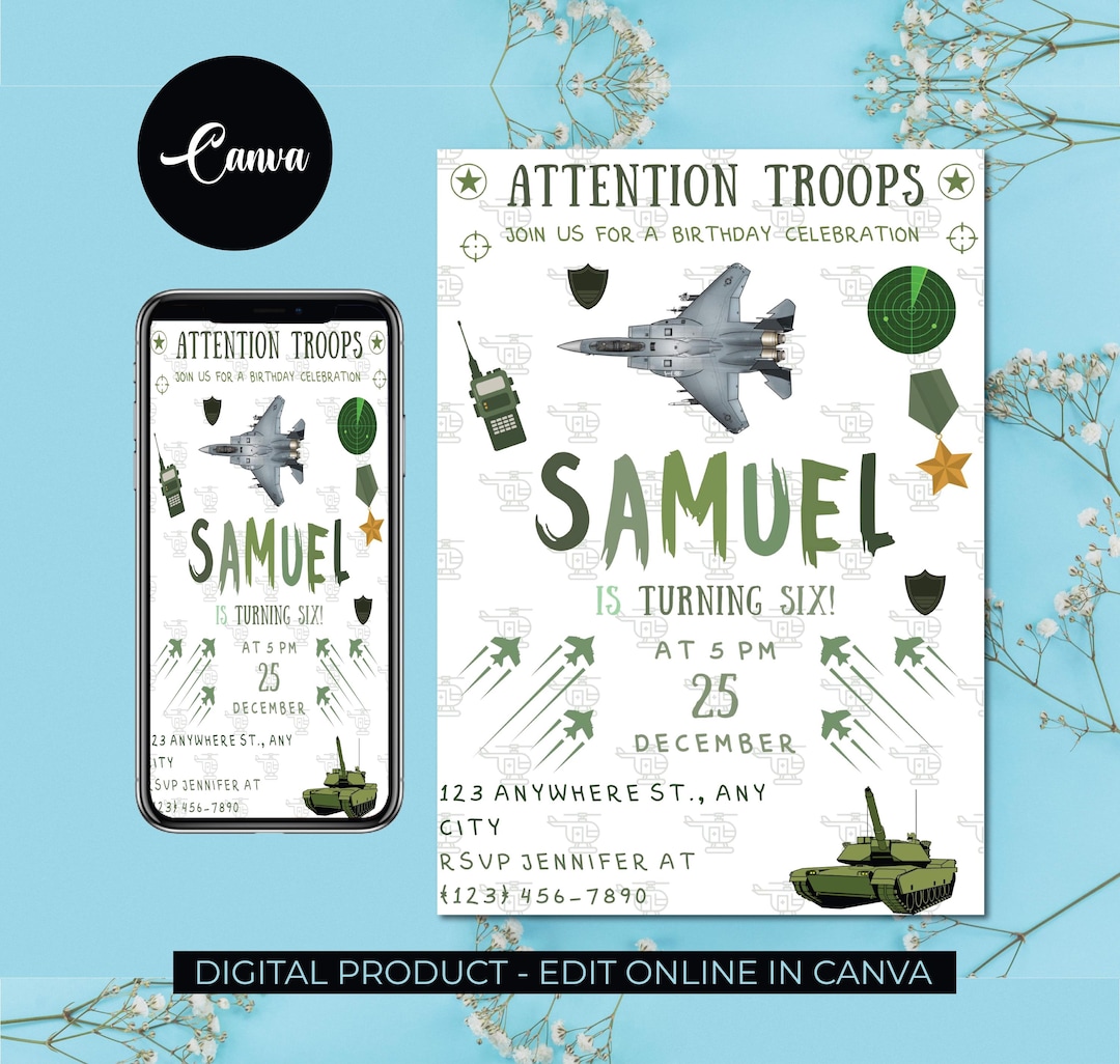 Military Party Invitations, Army Birthday Invitation, Military Invite ...