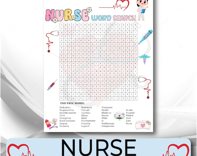 Nurse Word Search Printable, Nurse Party Games for Graduation ...