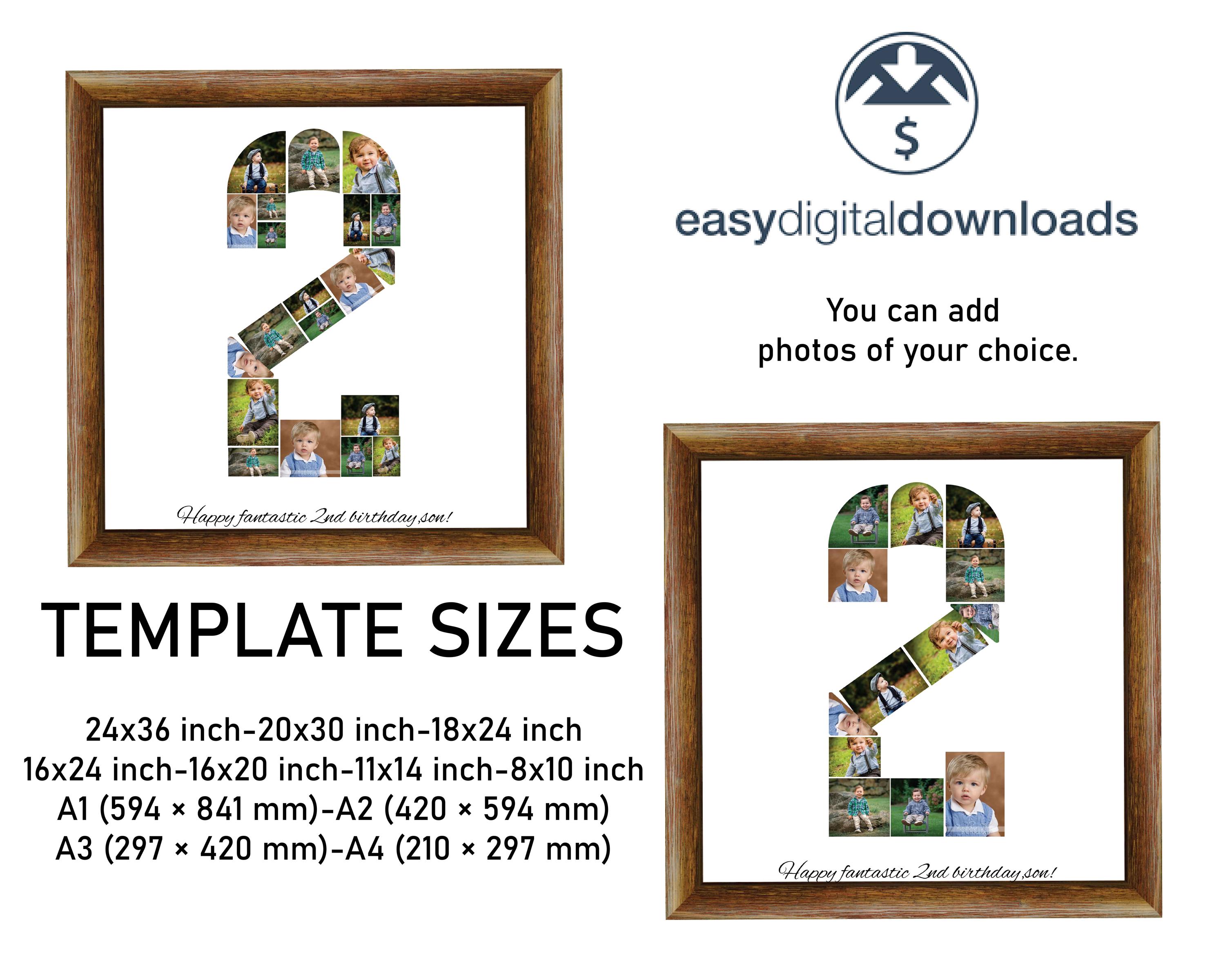 Birthday Number 2 Photo Collage, Birthday Gift, Editable 2nd Birthday ...