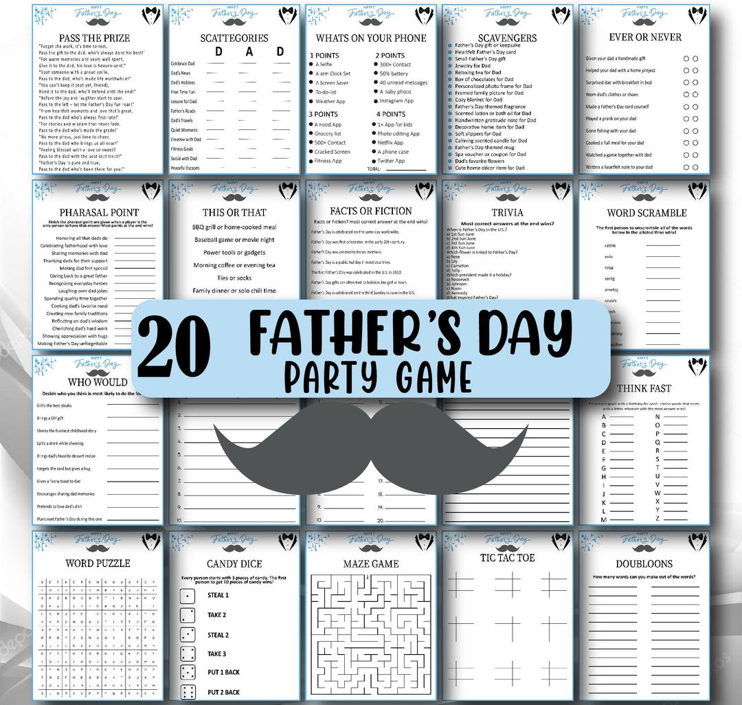 Fathers Day Games Bundle, Fathers Day Party Games, Family Fun Bundle ...