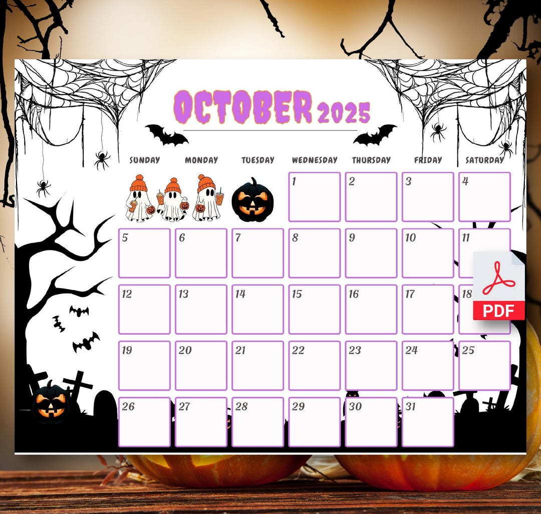 Kids October 2025 Calendar Halloween Theme, Printable 2025 Calendar ...