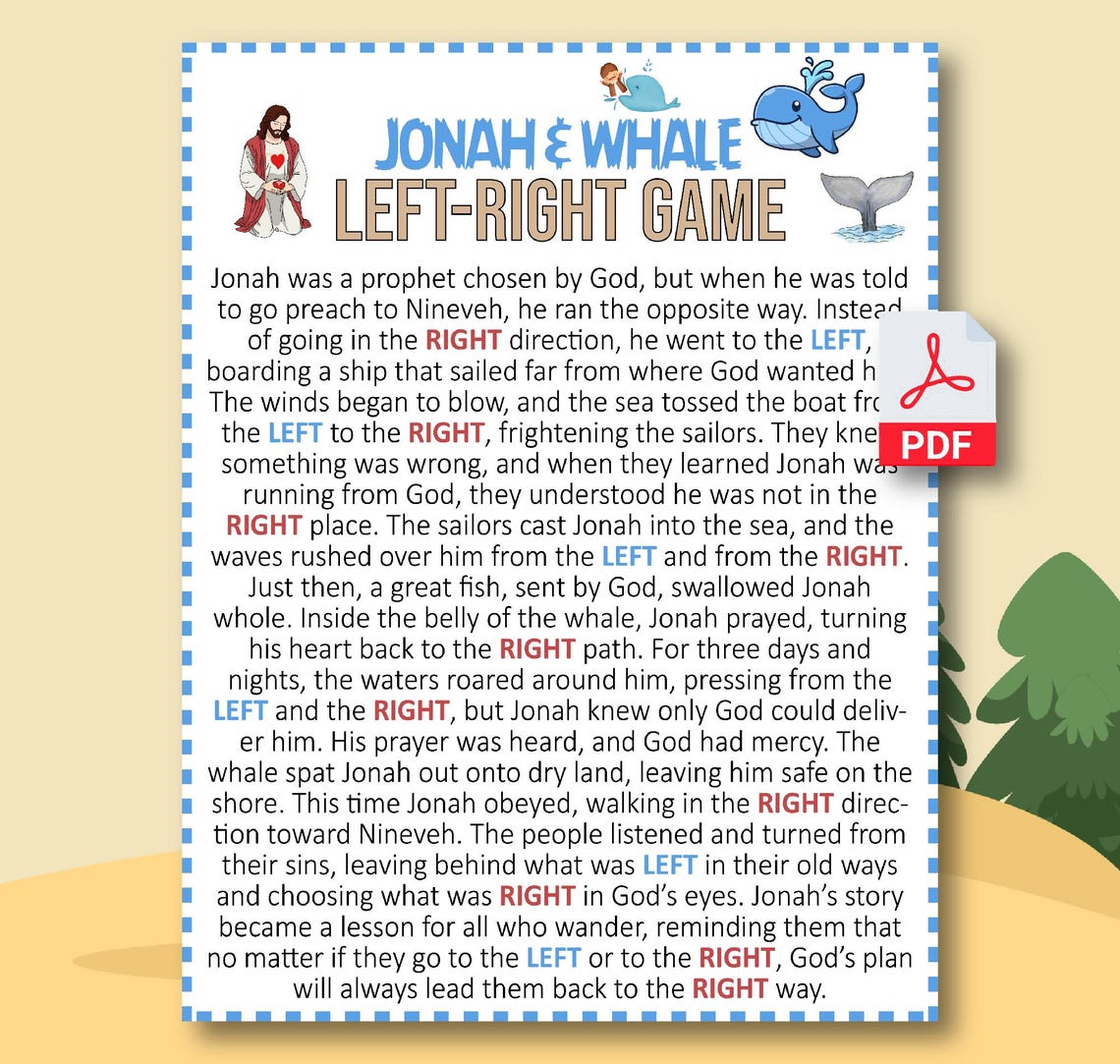 Jonah and the Whale Left Right Game, Sunday School Games, Big Fish ...