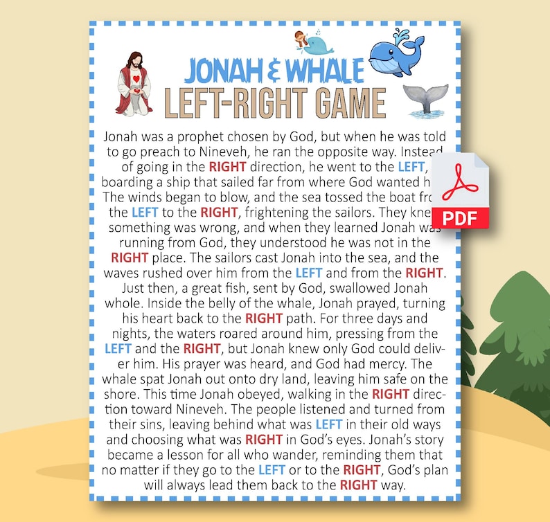 Jonah and the Whale Left Right Game, Sunday School Games, Big Fish ...