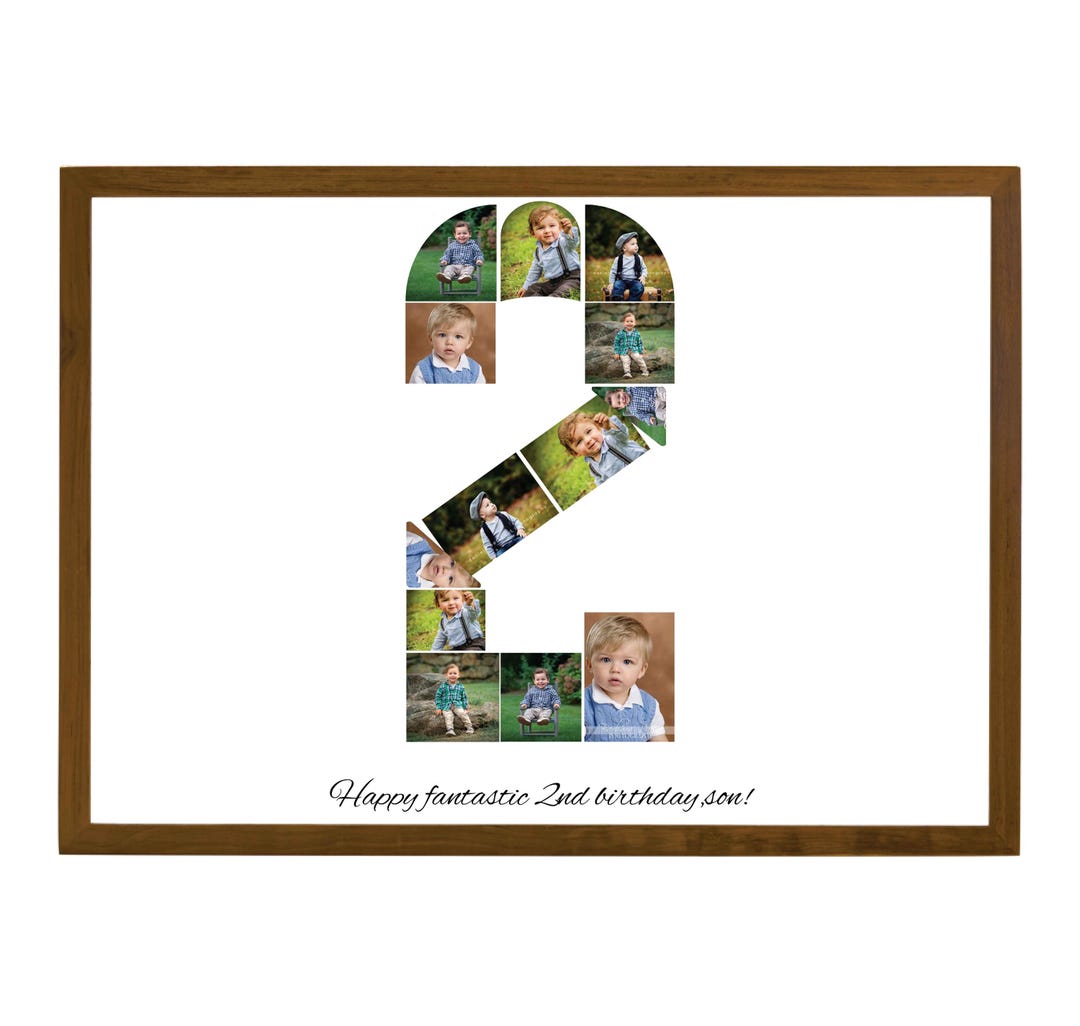 Birthday Number 2 Photo Collage, Birthday Gift, Editable 2nd Birthday ...