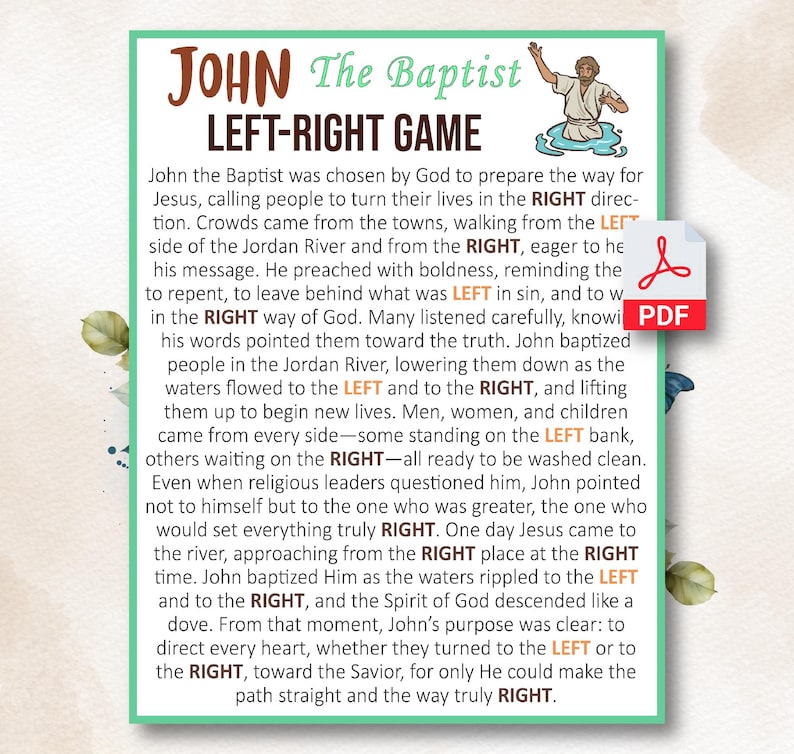 John the Baptist Left-right Game, Bible Study Party Game, Christian ...