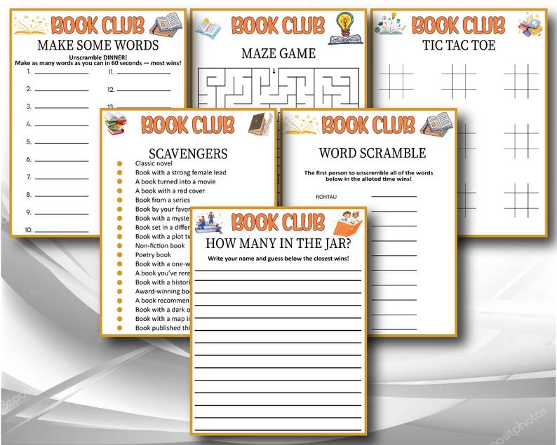 20 Book Club Game Bundle, Reading Group Activities, Book Club Party ...