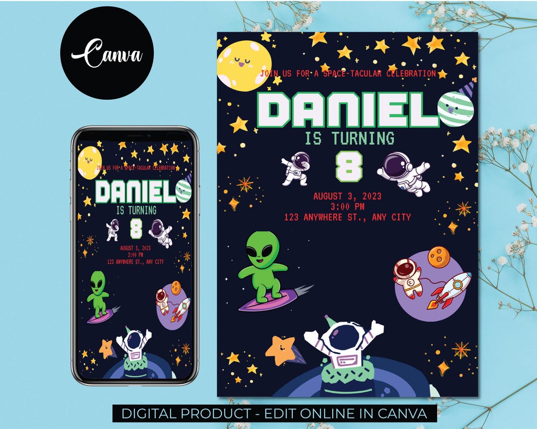 Outer Space Birthday Invitation - Astronaut and Planets Party Invite ...
