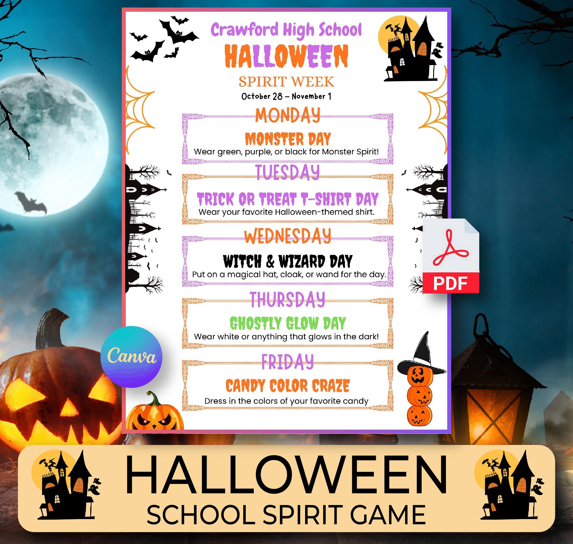 Editable Halloween School Spirit Week Flyer, PTO Schedule, October ...