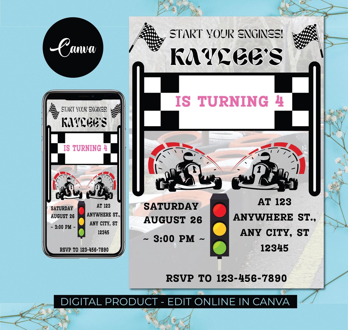 Go Kart Birthday Invitation, Karting Invitation, Go Karting Racing ...
