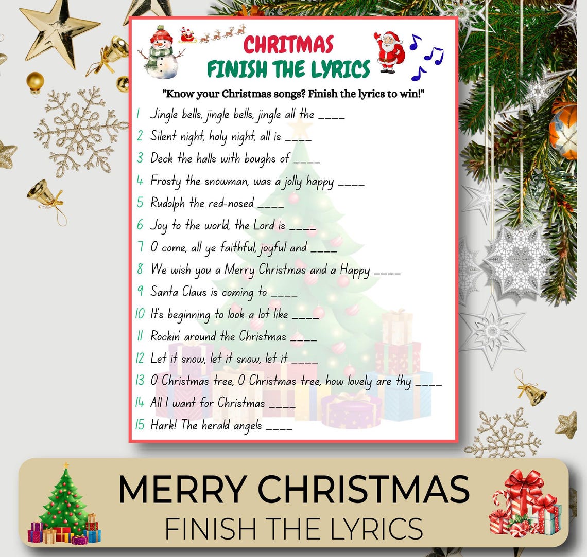 Christmas Finish the Lyrics, Christmas Carol Game, Christmas Lyrics ...