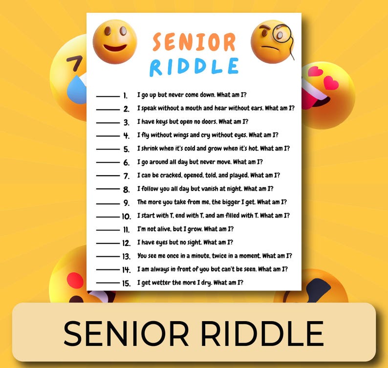 Senior Riddles Game, Game for Seniors, Retiree Games, Senior Citizen ...