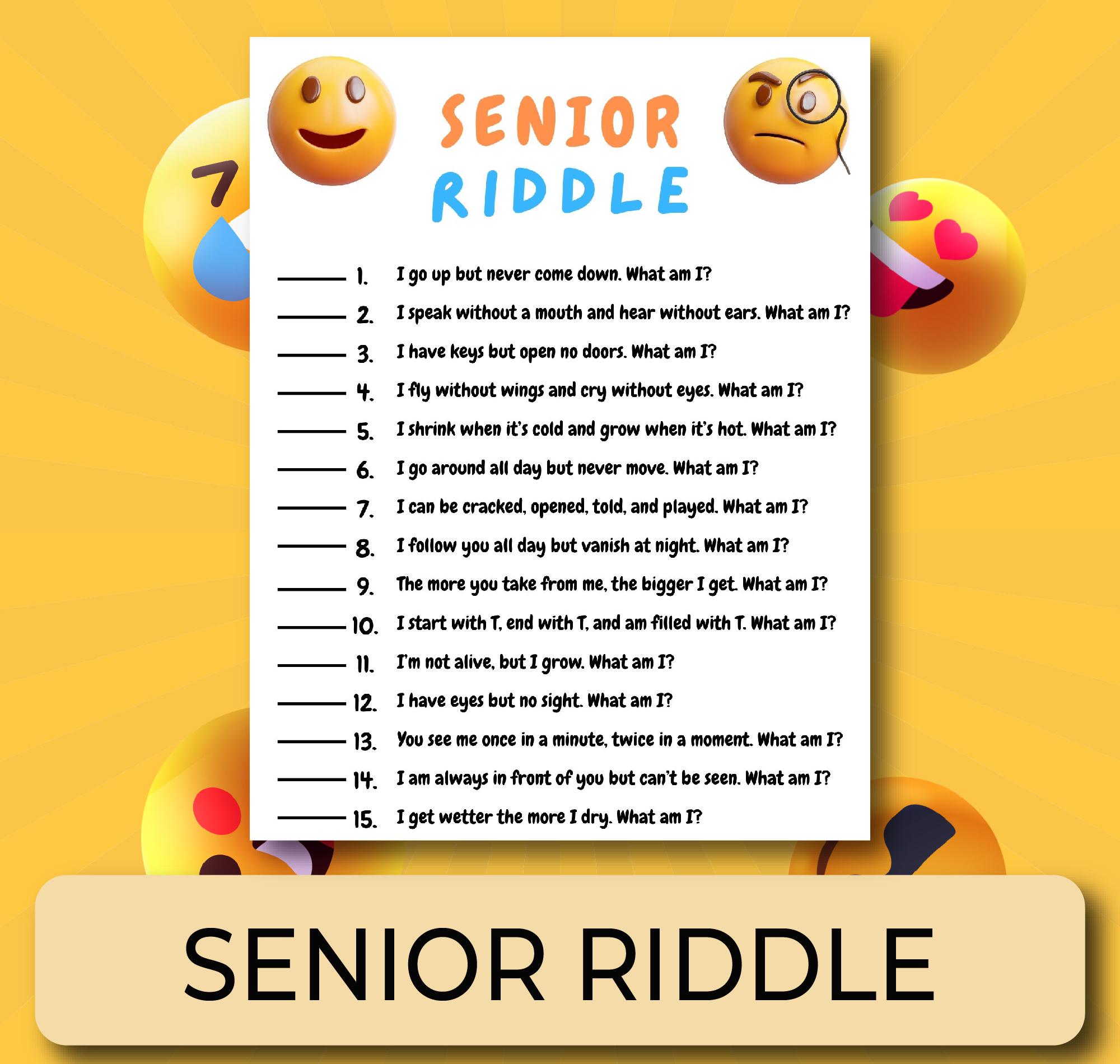 Senior Riddles Game, Game for Seniors, Retiree Games, Senior Citizen ...