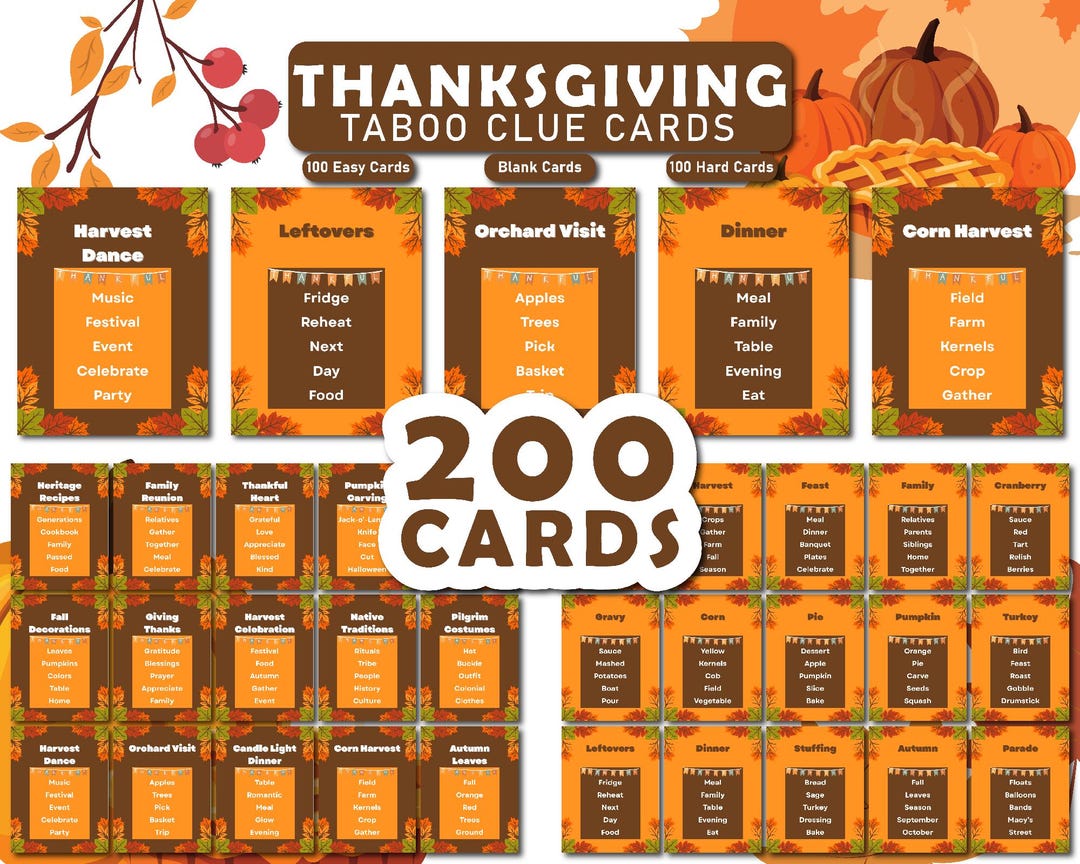 Printable Thanksgiving Family Game, Thanksgiving Taboo Game Cards ...