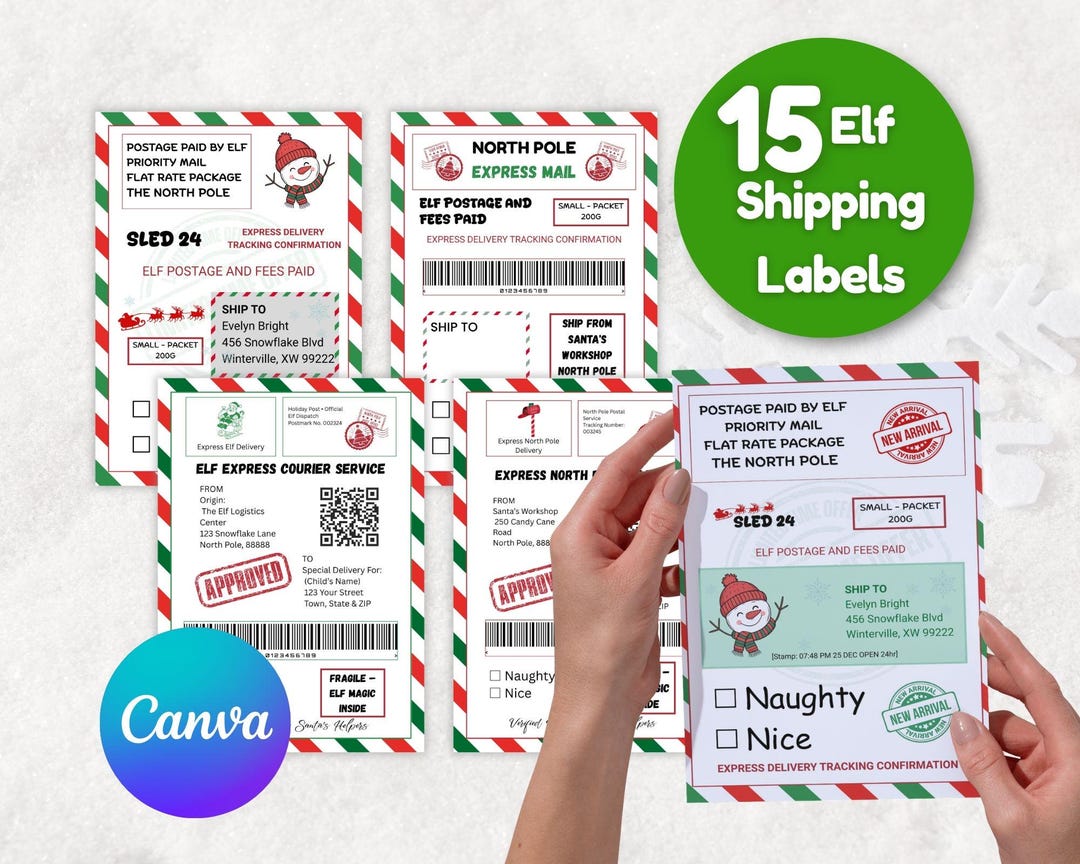 EDITABLE 15 Elf Shipping Label Template, Santa Mail, Elf Arrival ...