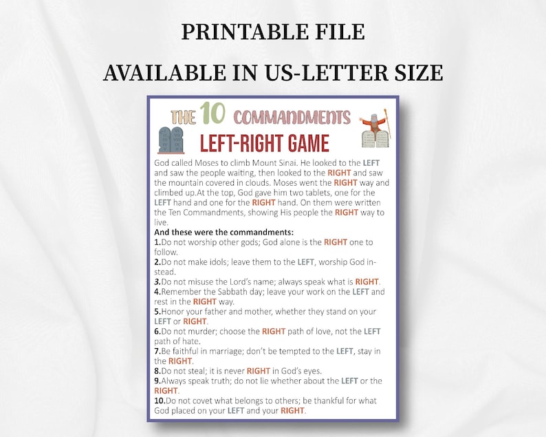 10 Commandments Bible Left-right Game, the Ten Commandments Bible Verse ...