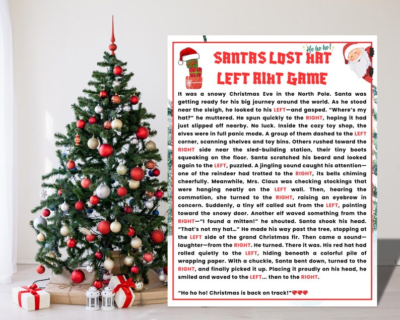 Santa's Lost Hat, Left Right Christmas Printable, Left Right Christmas ...