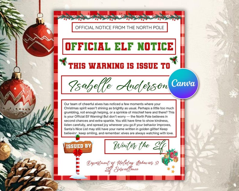 Elf Warning Report Editable Template, Elf Surveillance, Santa Warning ...
