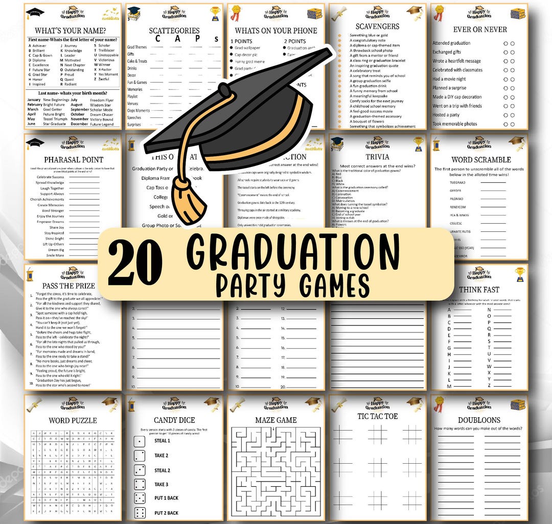20 Graduation Party Games, Class of Graduation Games, College Grad ...