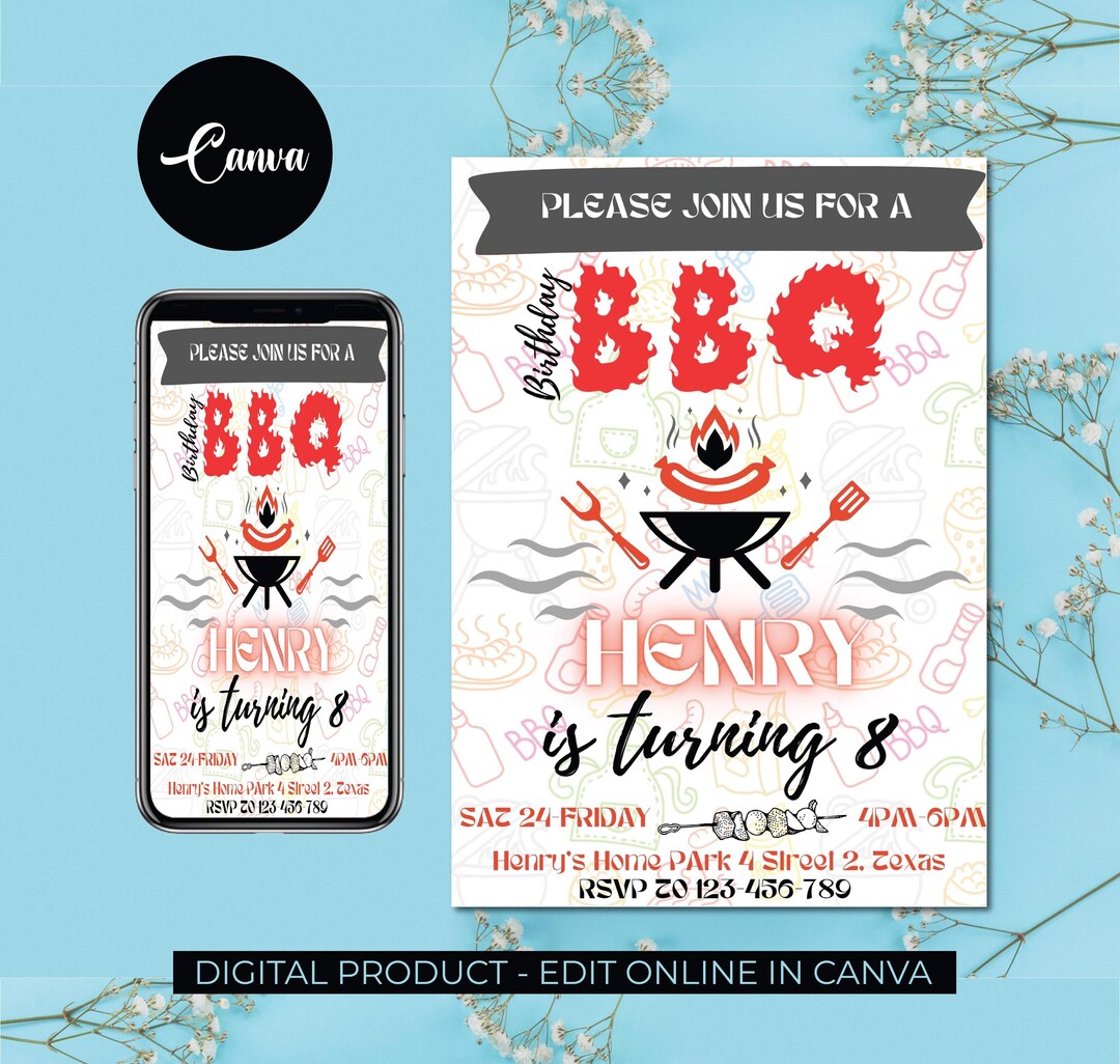 Editable BBQ Birthday Invitation Template, Barbeque Birthday Invitation ...