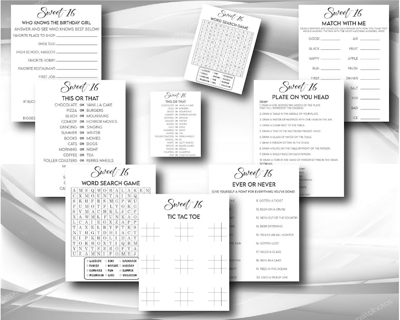 20 Sweet 16 Games Bundle, Sweet 16 Birthday Party, Sweet 16 Birthday ...