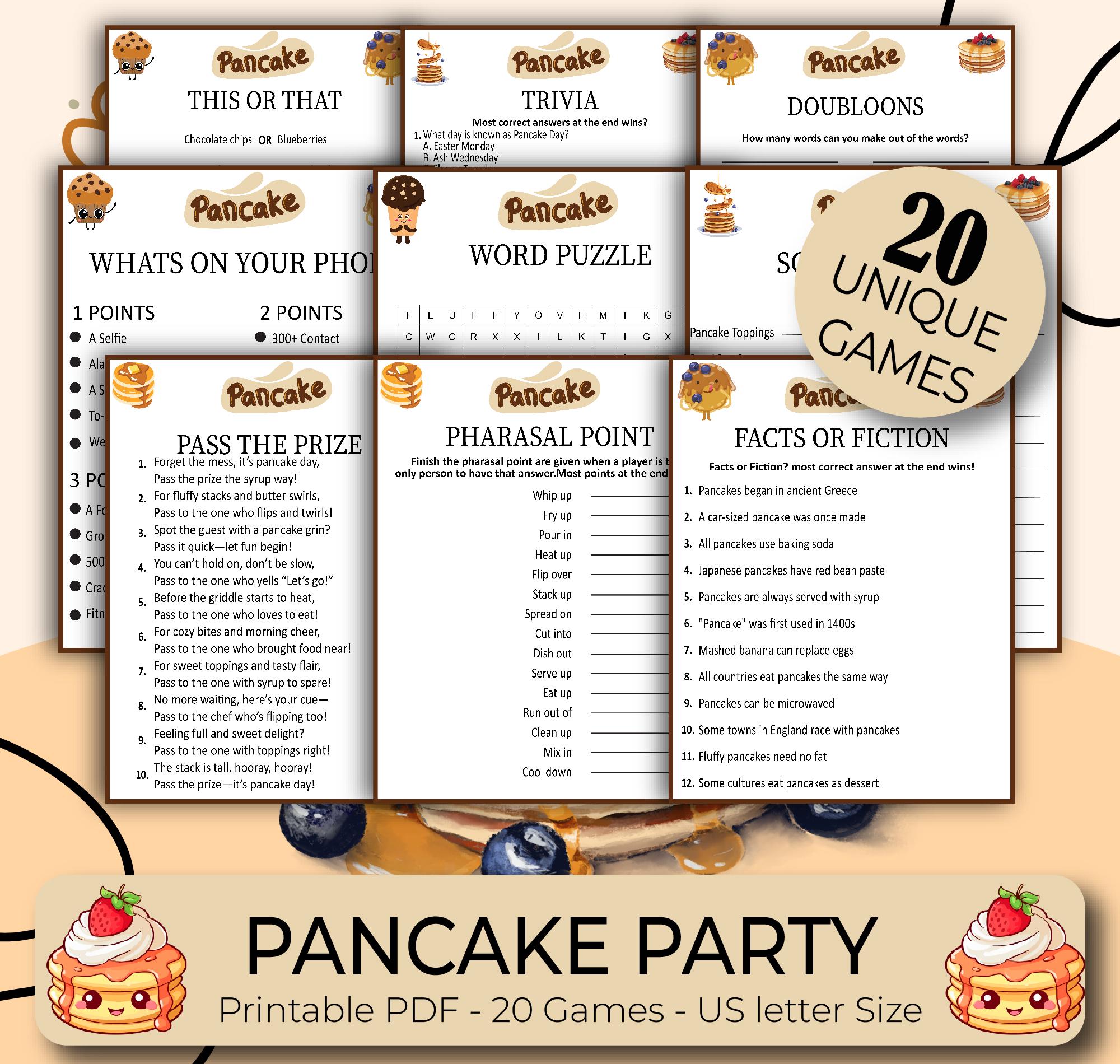 20 Pancake Party Games Bundle, Pancakes and Pajamas, Pancake Day Games ...