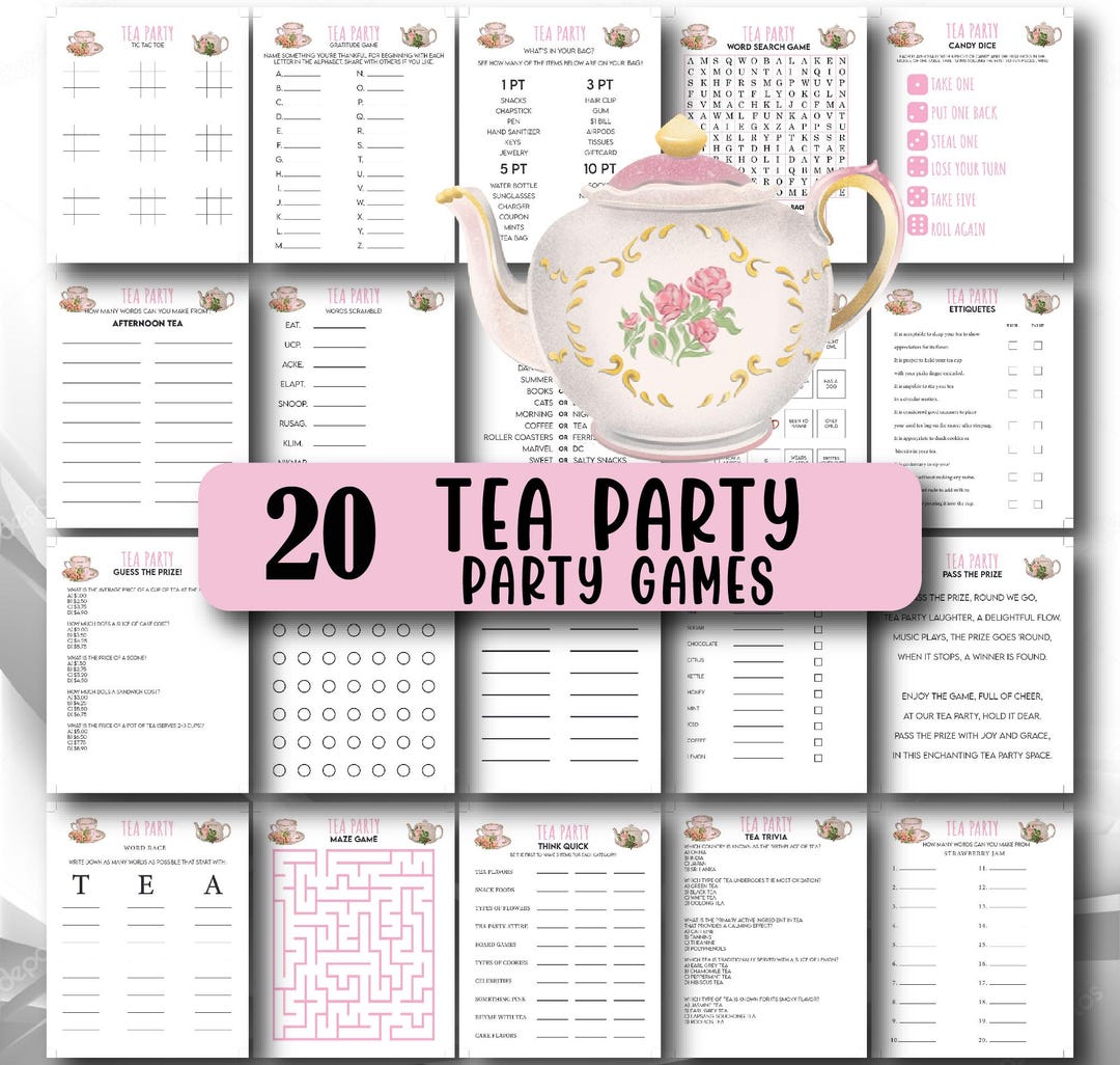 Tea Party Games, 20 Tea Party Printable Games, Tea Party Ideas, Tea ...