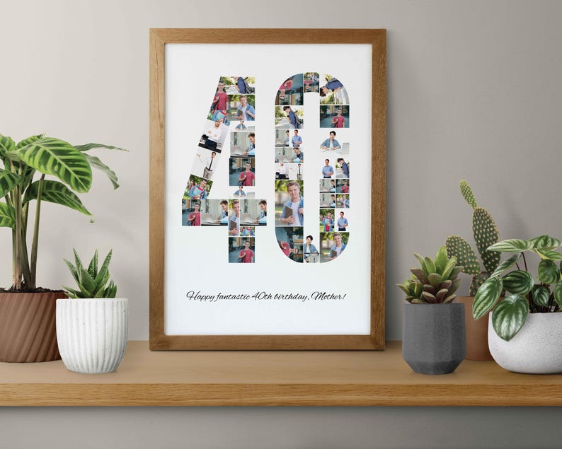 40th Birthday Photo Collage Template, Number 40 Collage, Personalized ...