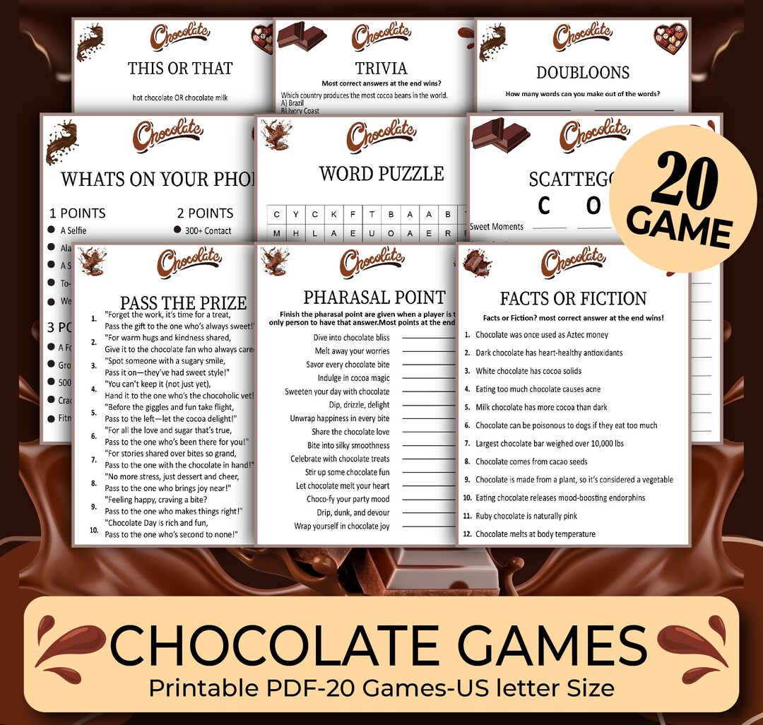 Chocolate Party Game Bundle, Chocolate Themed Party, Chocolate ...