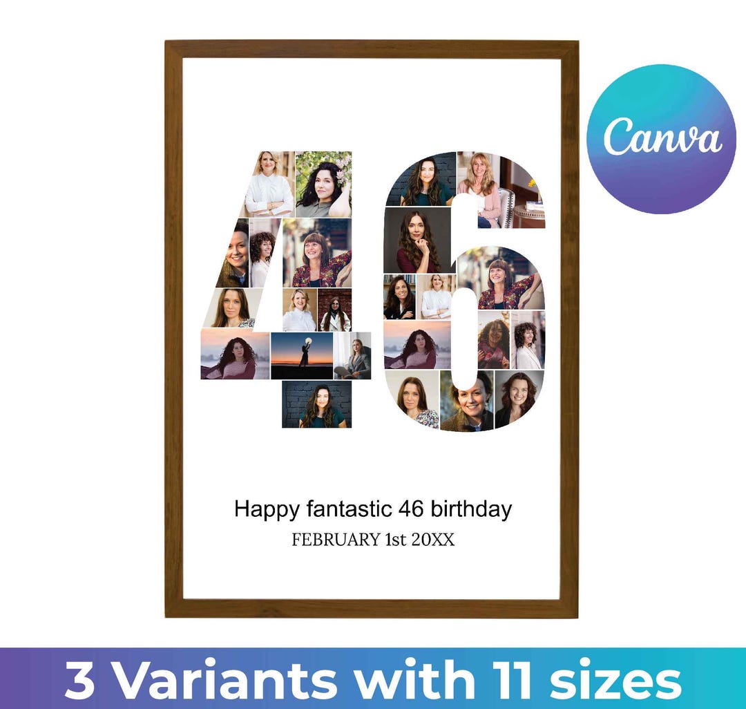 Number 46 Photo Collage, Personalised 46 Gift, Collage of Photos ...