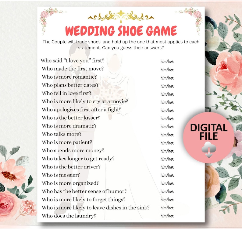 Editable Wedding Shoe Game Template, Couples Shoe Game, Couples Shower ...