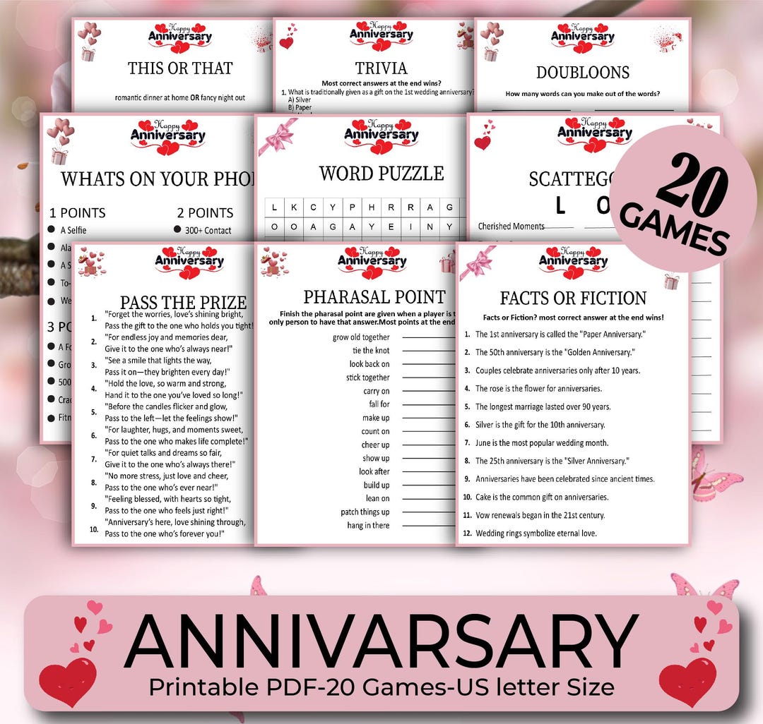 Wedding Anniversary Game Bundle, Anniversary Party Games, Couple Games ...