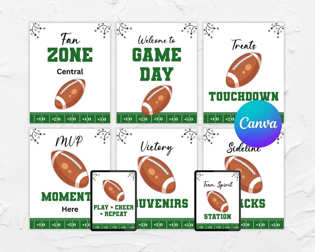 Football Party Signs Bundle, First Year Down Birthday Signs, Football ...