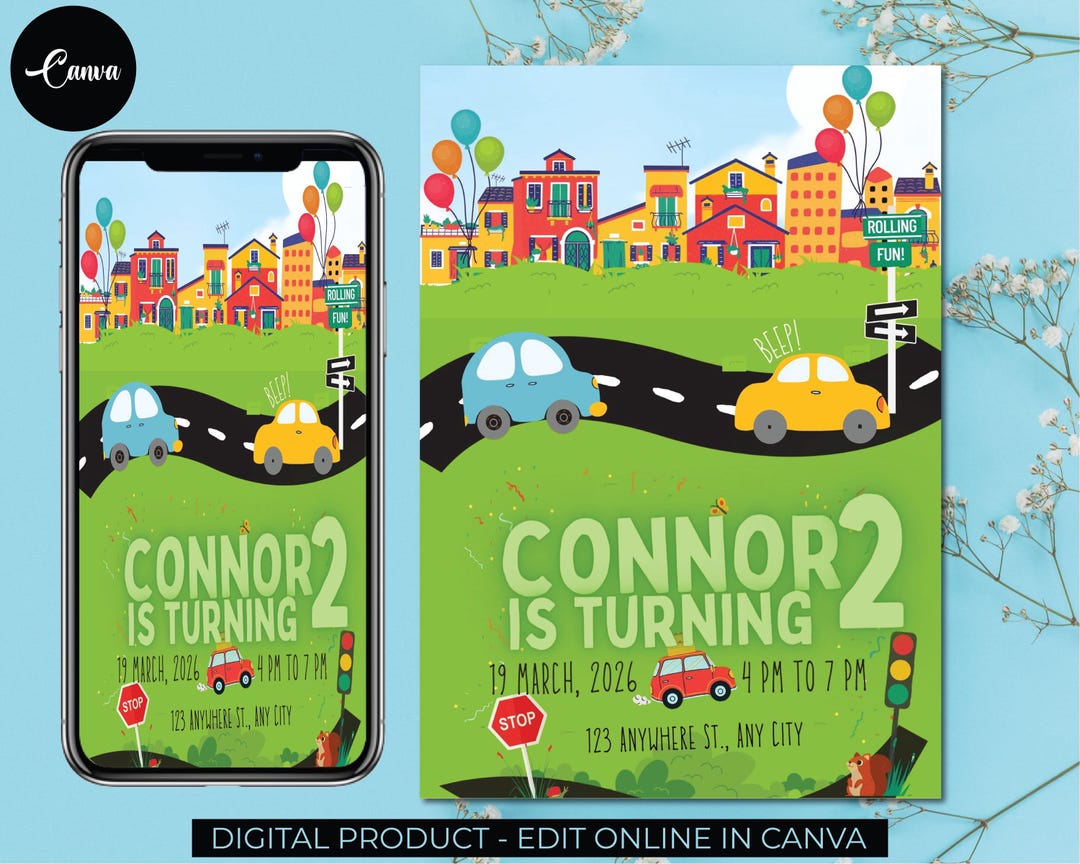 Editable Cars Birthday Invitation, Kids Birthday Invitation, Cars ...