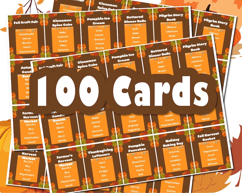 Printable Thanksgiving Family Game, Thanksgiving Taboo Game Cards ...