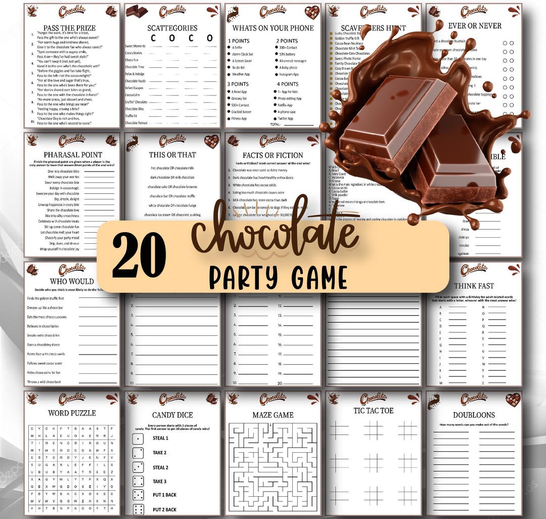 Chocolate Party Game Bundle, Chocolate Day Games, Chocolate Activities ...