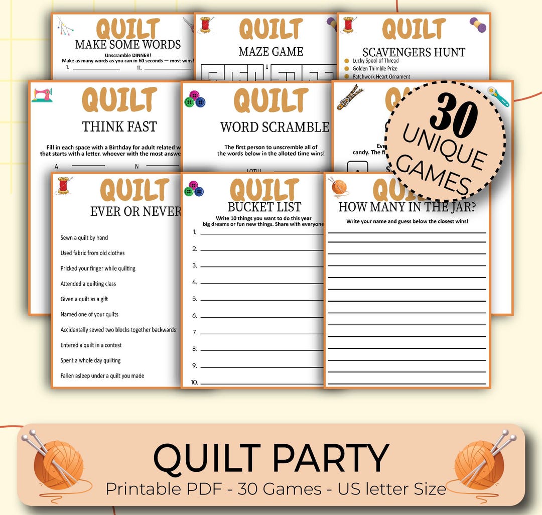 30 Quilt Party Games, Quilting Games, Quilting Games Bundle, Quilt Club ...