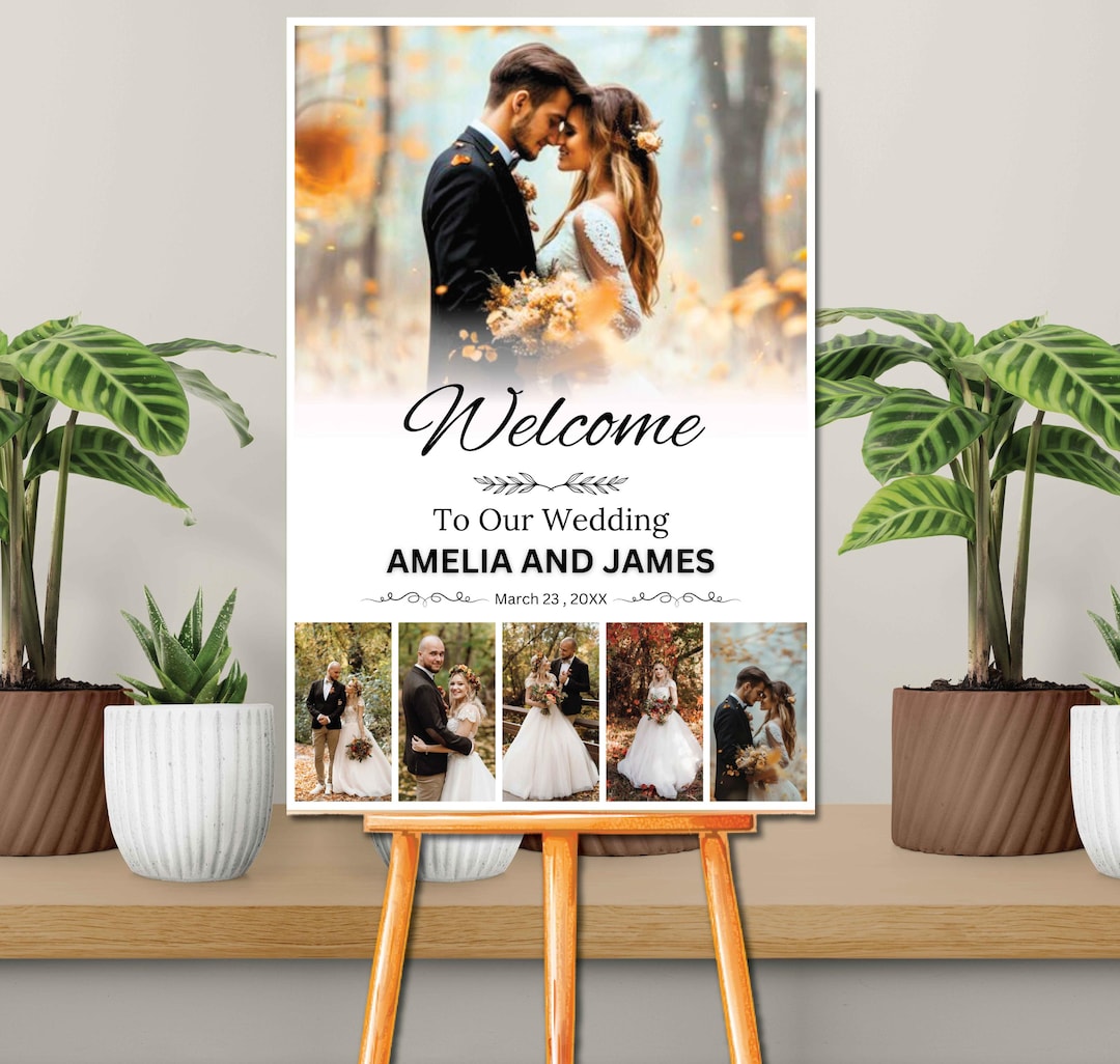 Elegant Photo Wedding Welcome Sign Template, Modern Welcome Sign ...