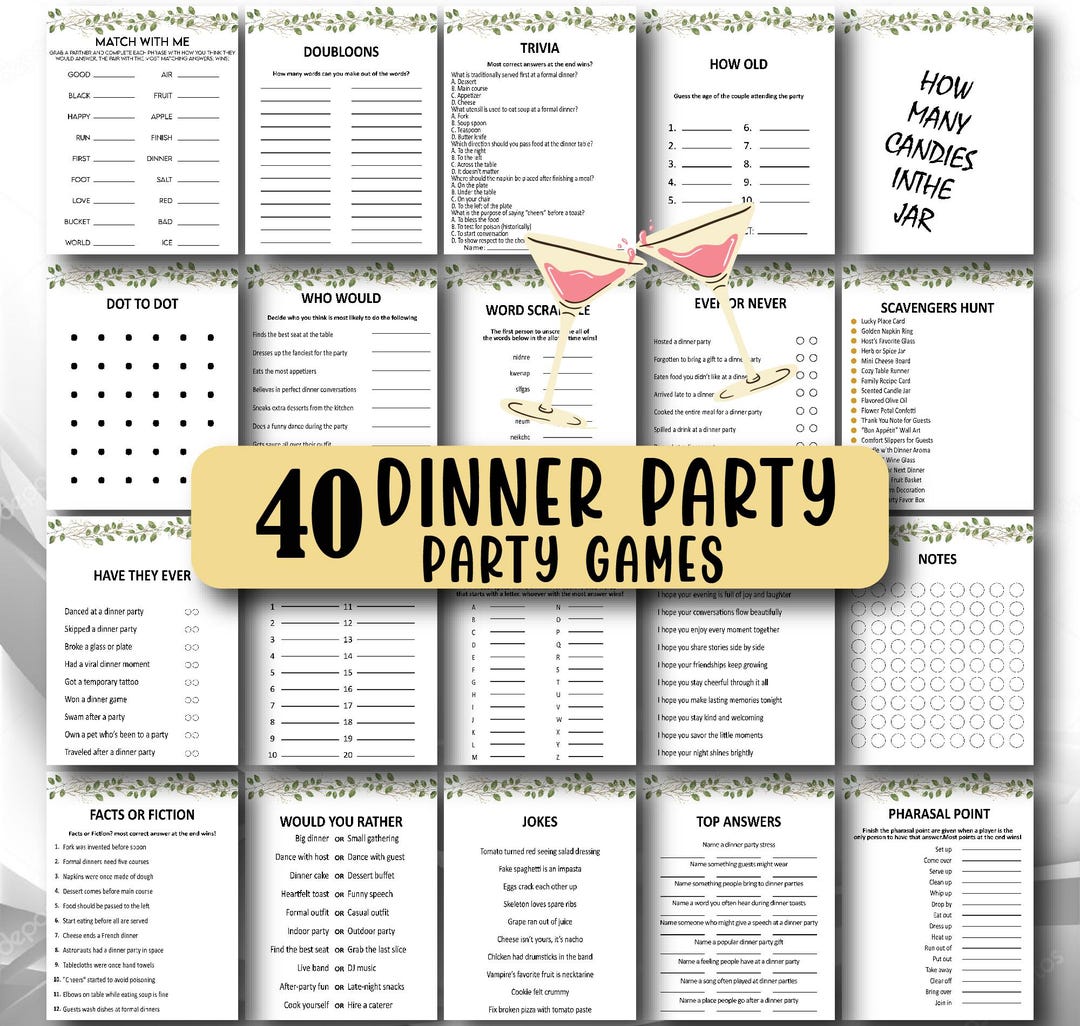 40 Dinner Party Games, Dinner Party Games, Dinner Table Games, Family ...