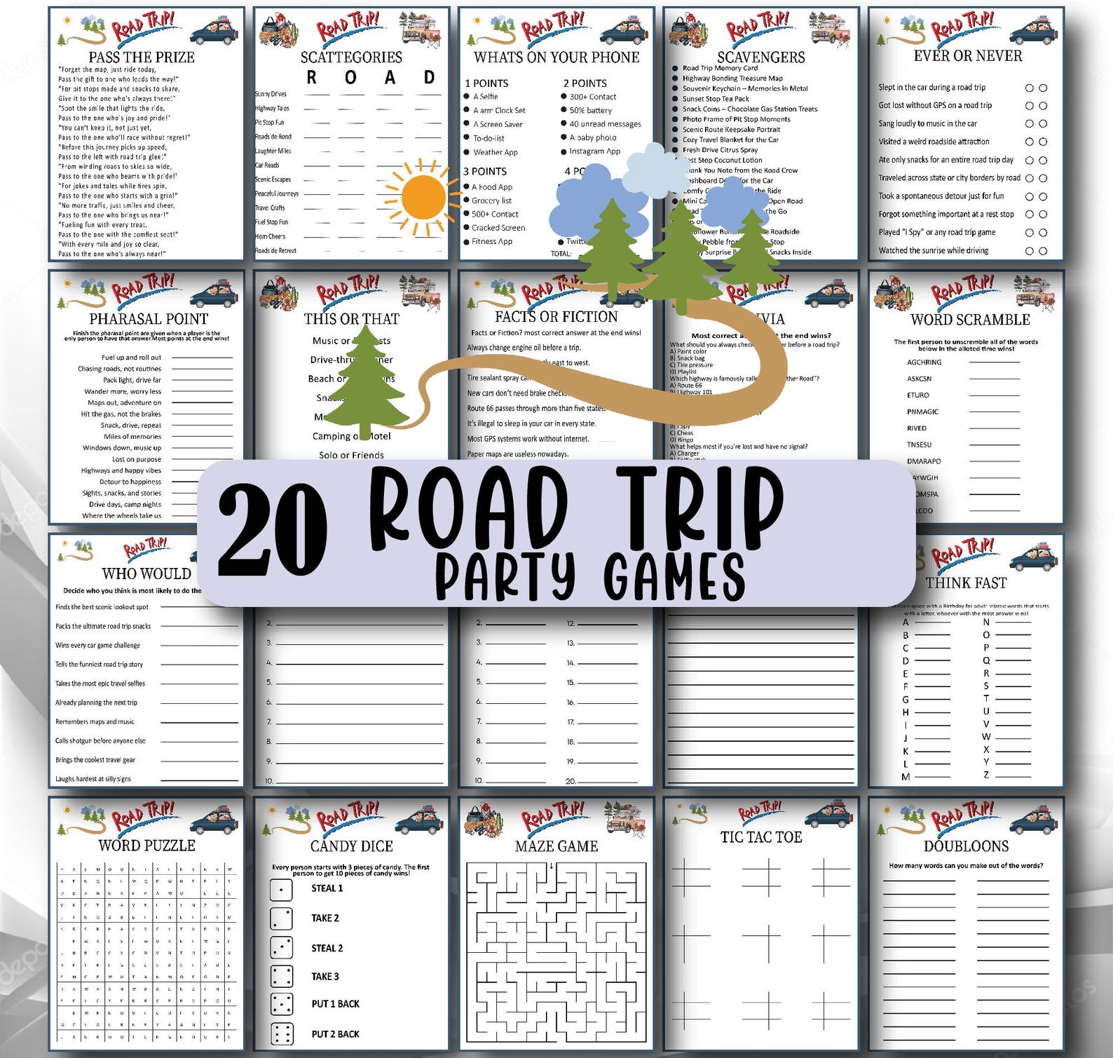 20 Road Trip Party Games, Travel Activities Pack, Road Trip Games ...
