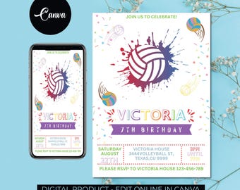 Editable Volleyball Birthday Invitation, Volleyball Party Invite, Girl ...