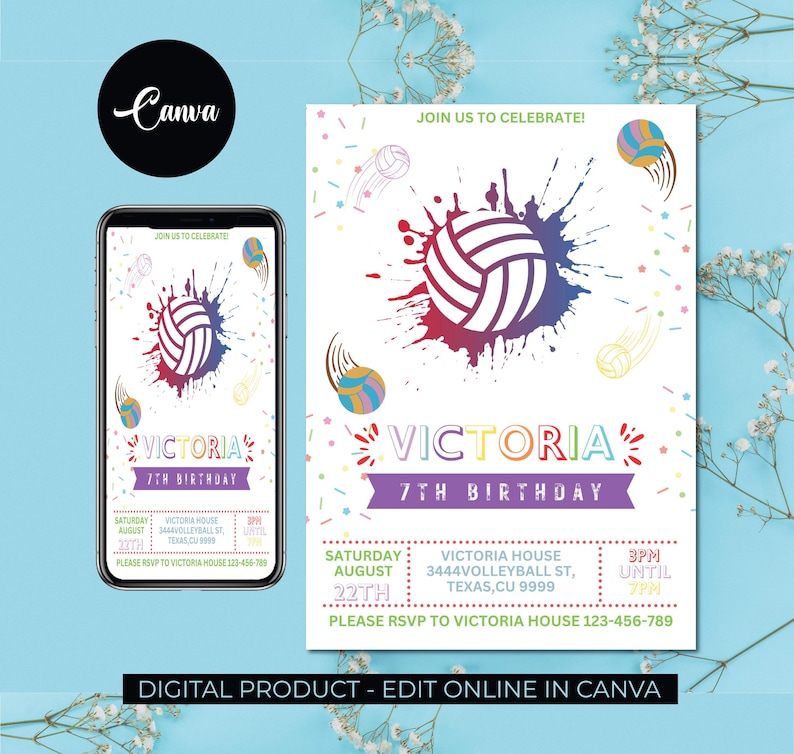 Invitación de cumpleaños de voleibol, invitación a una fiesta de ...