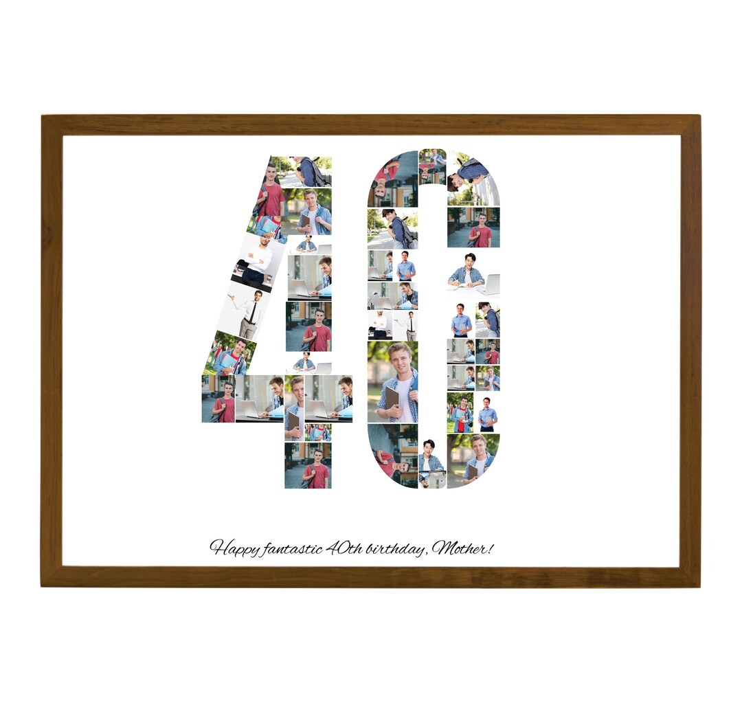 40th Birthday Photo Collage Template, Number 40 Collage, Personalized ...