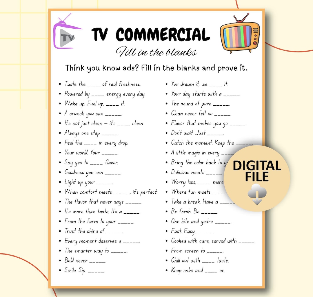TV Commercial Trivia Game, Commercial Slogans Game, Ad Slogan Fill in ...
