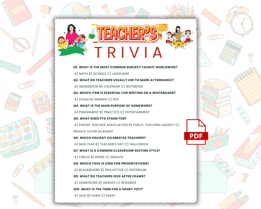 Teacher Trivia Game, Teacher Quiz, School Trivia, Teacher Retirement ...